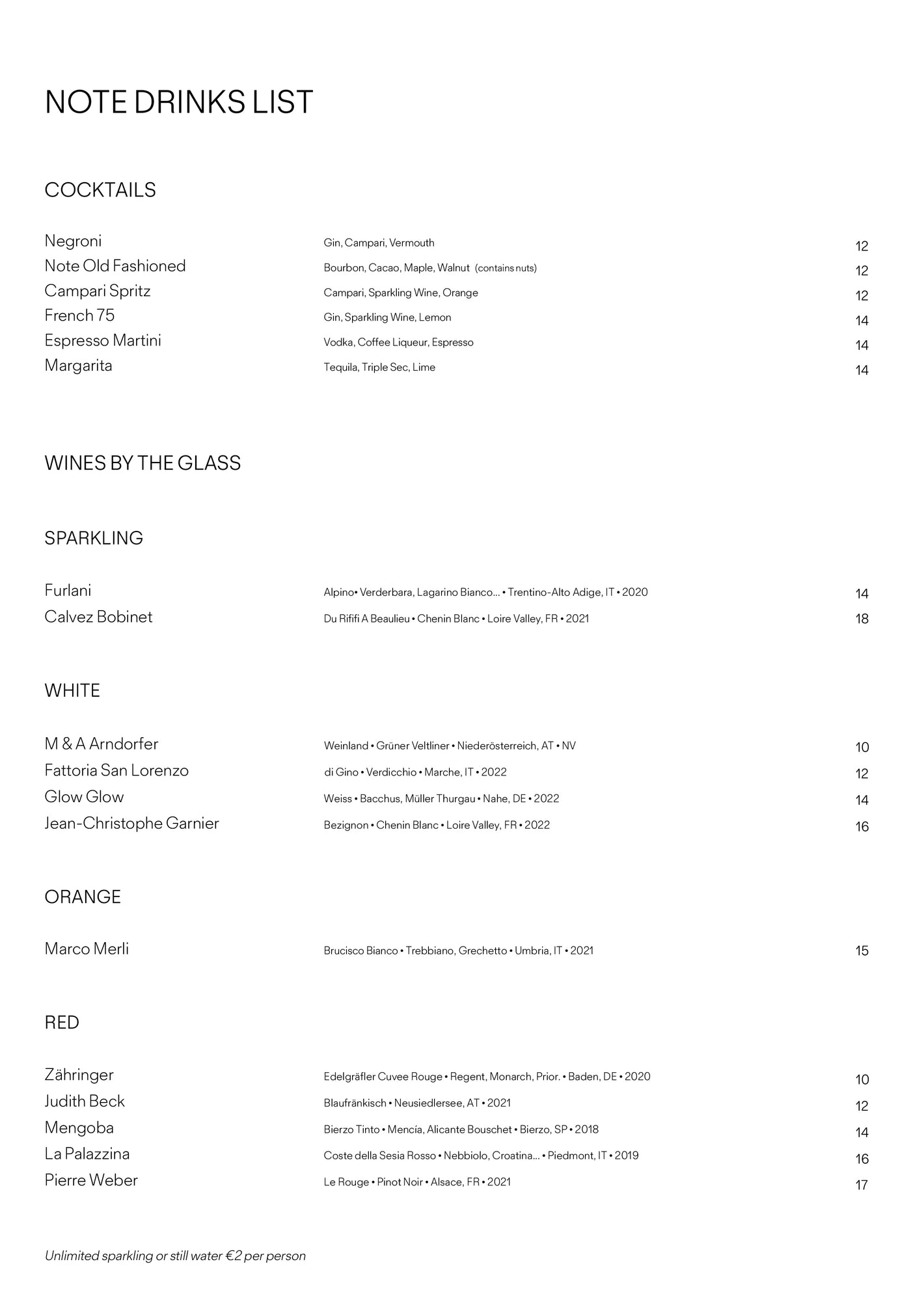 Menus – Note Dublin
