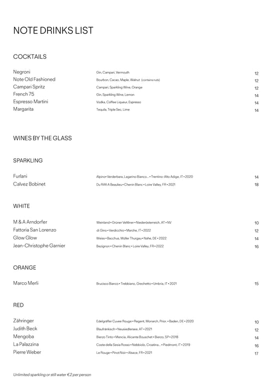 Menus – Note Dublin