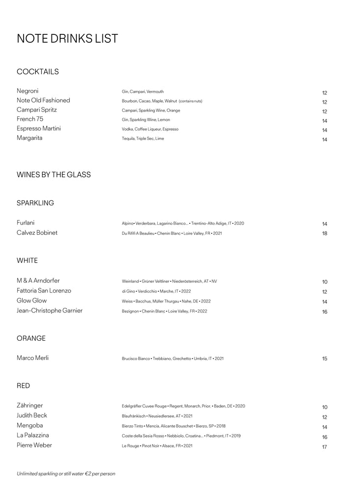 Menus – Note Dublin