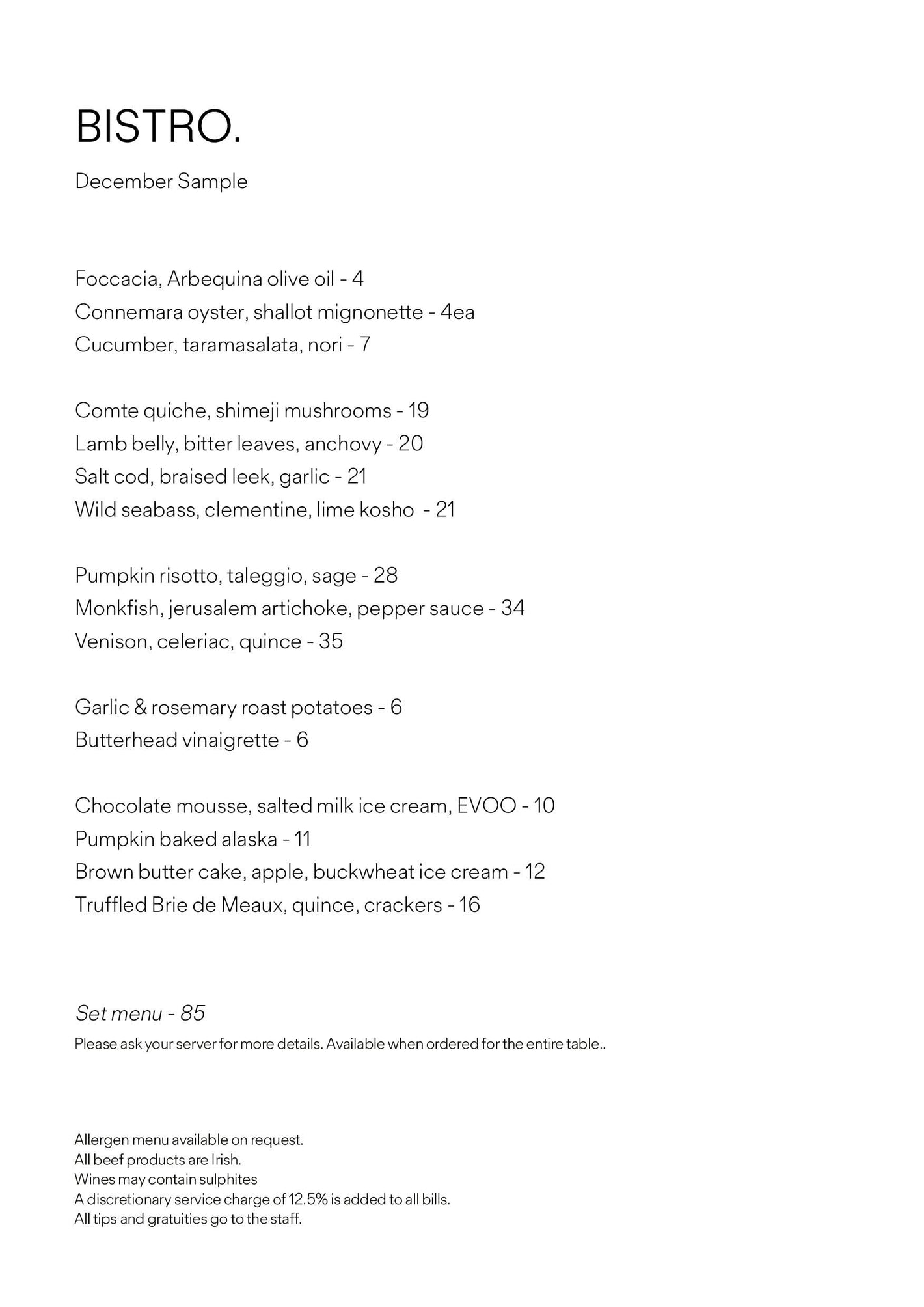 Menus – Note Dublin