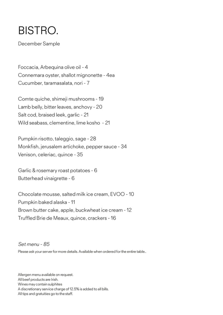 Menus – Note Dublin