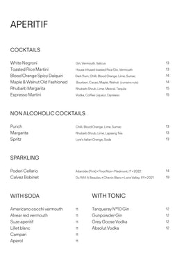 Menus – Note Dublin