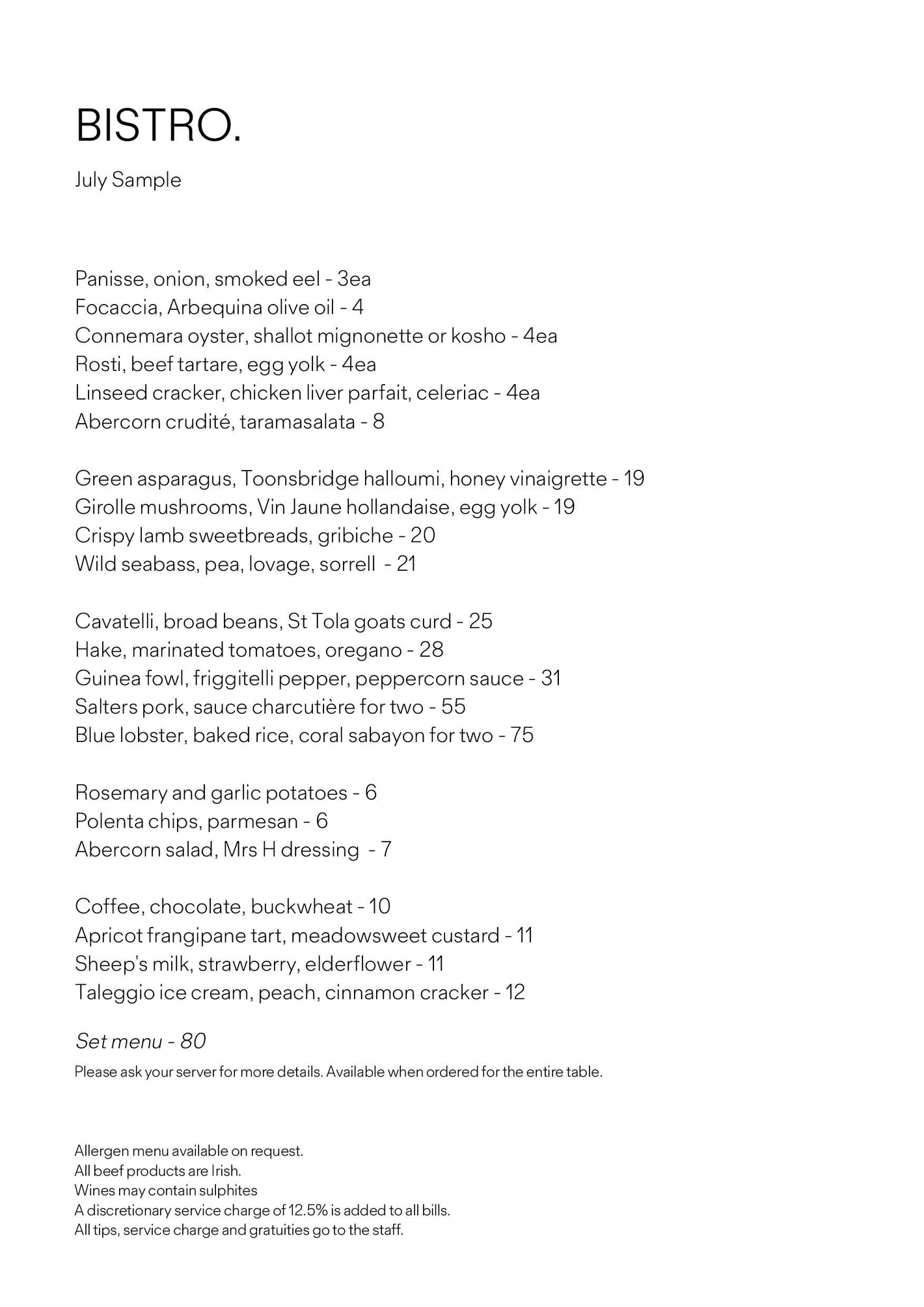 Menus – Note Dublin