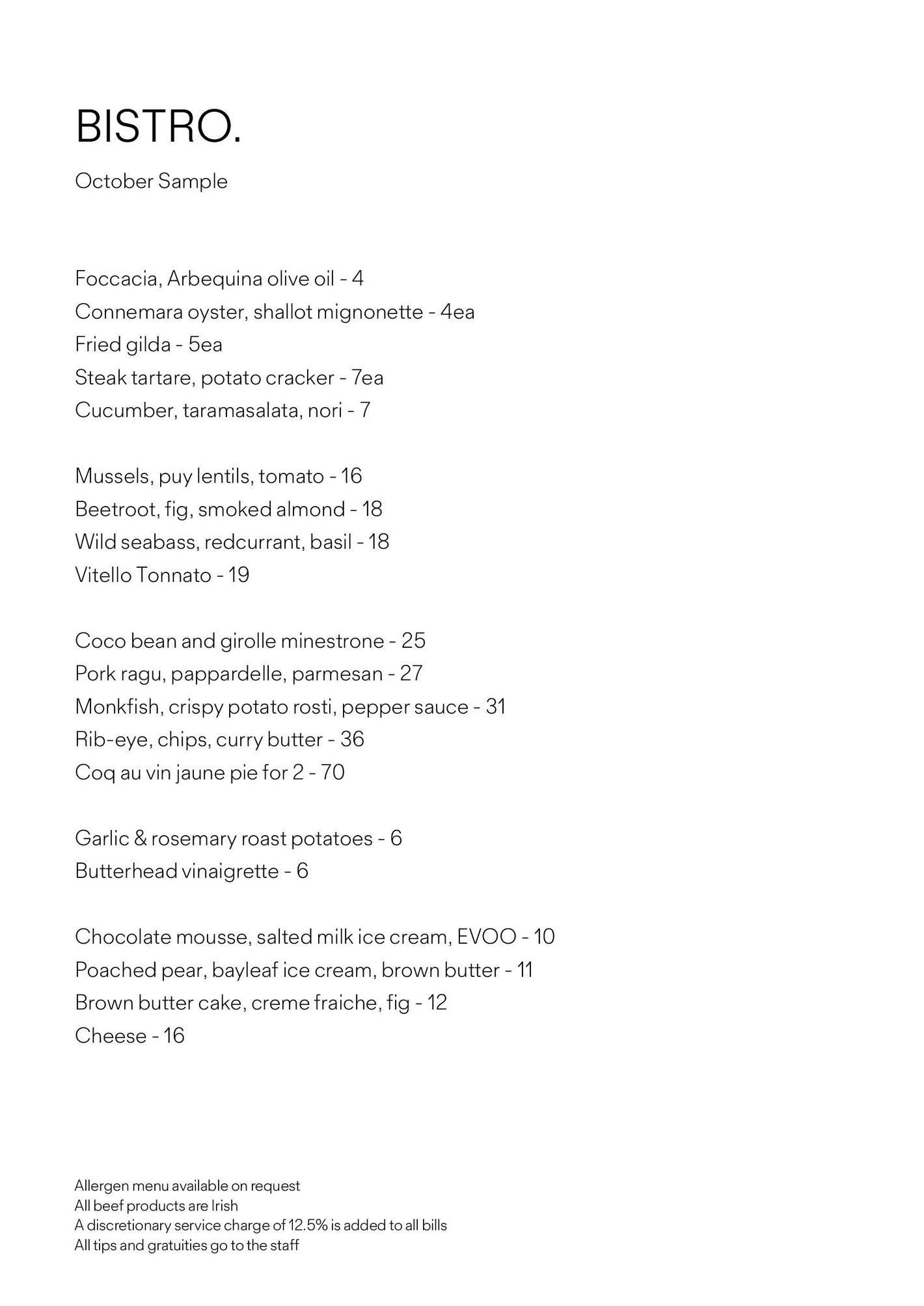 Menus – Note Dublin