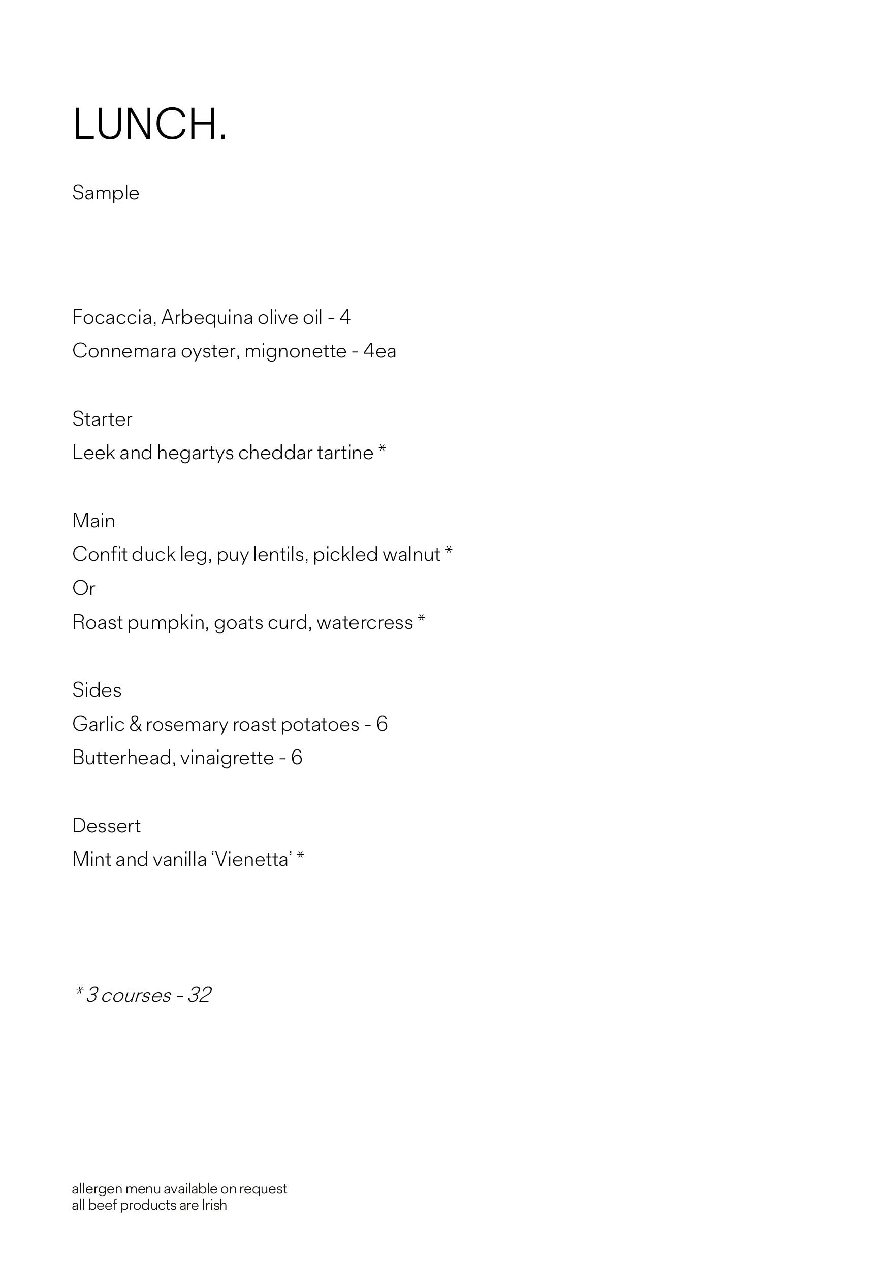 Menus – Note Dublin