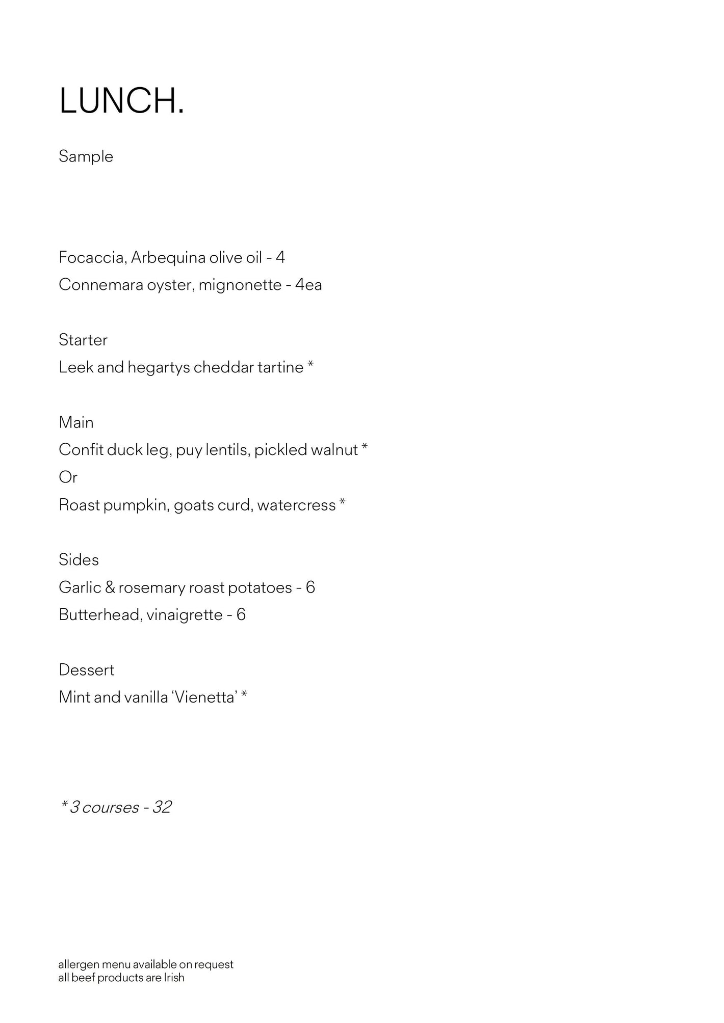 Menus – Note Dublin