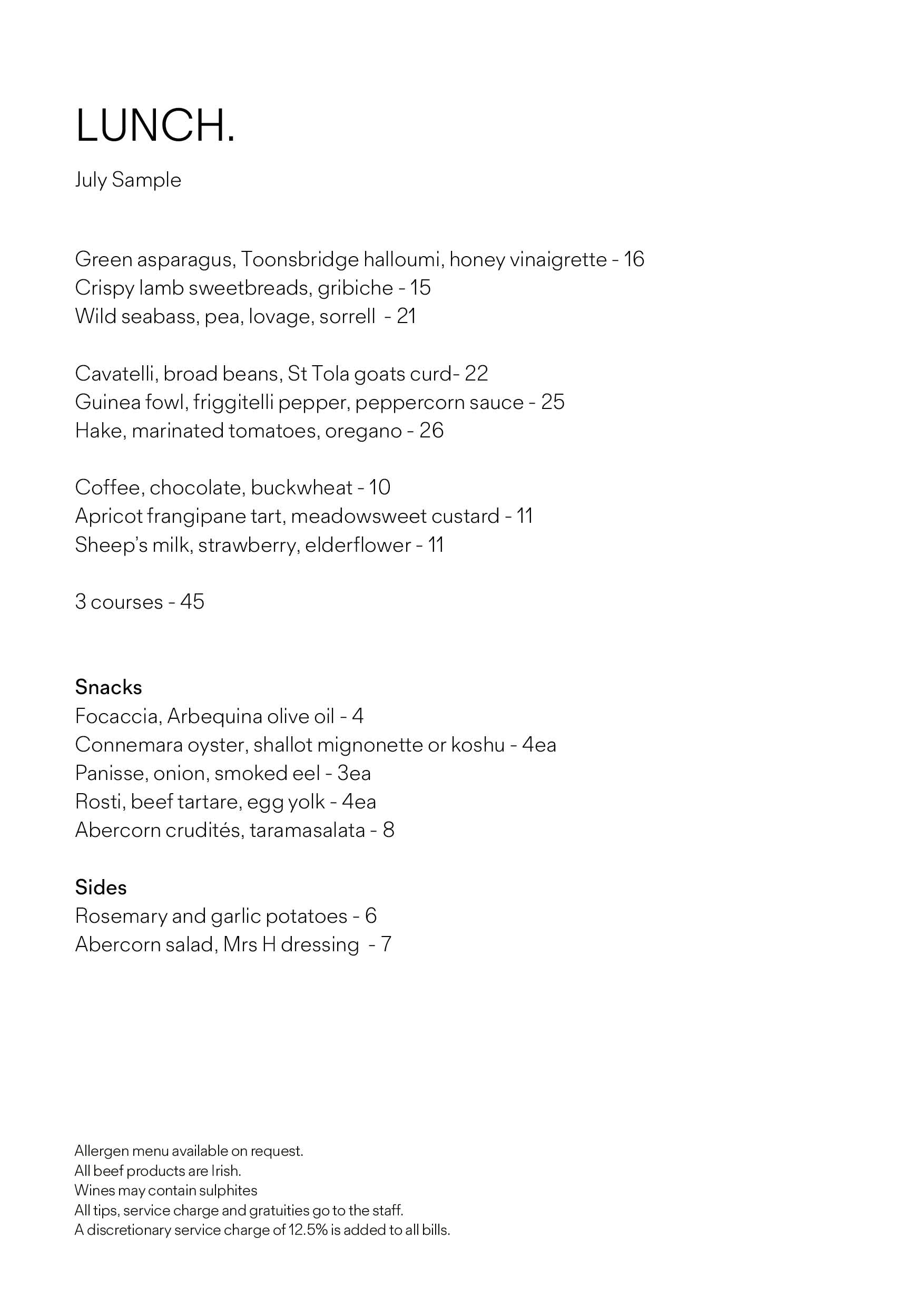 Menus – Note Dublin