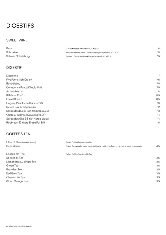 Menus – Note Dublin