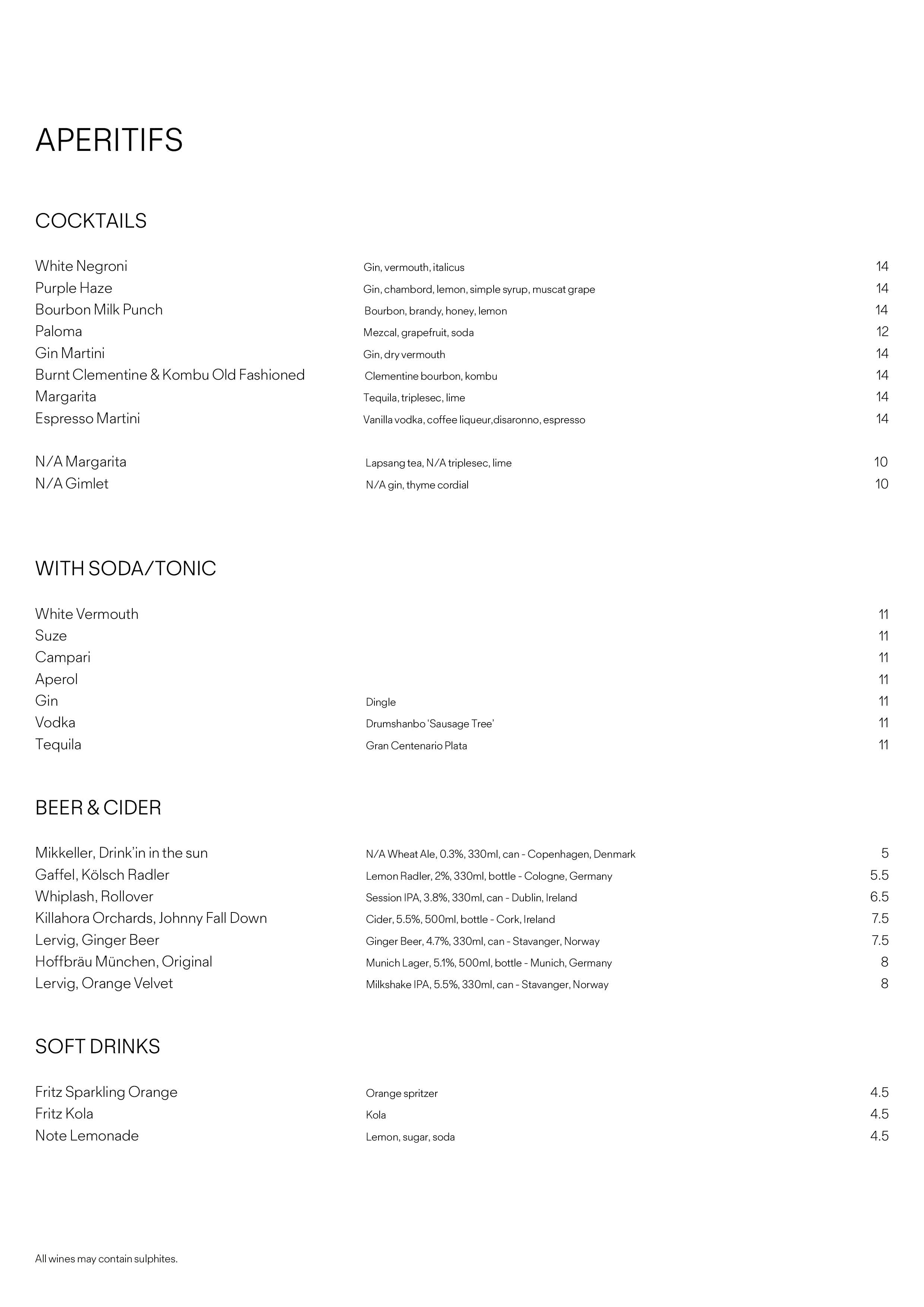 Menus – Note Dublin