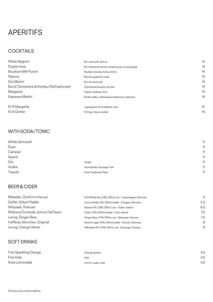 Menus – Note Dublin