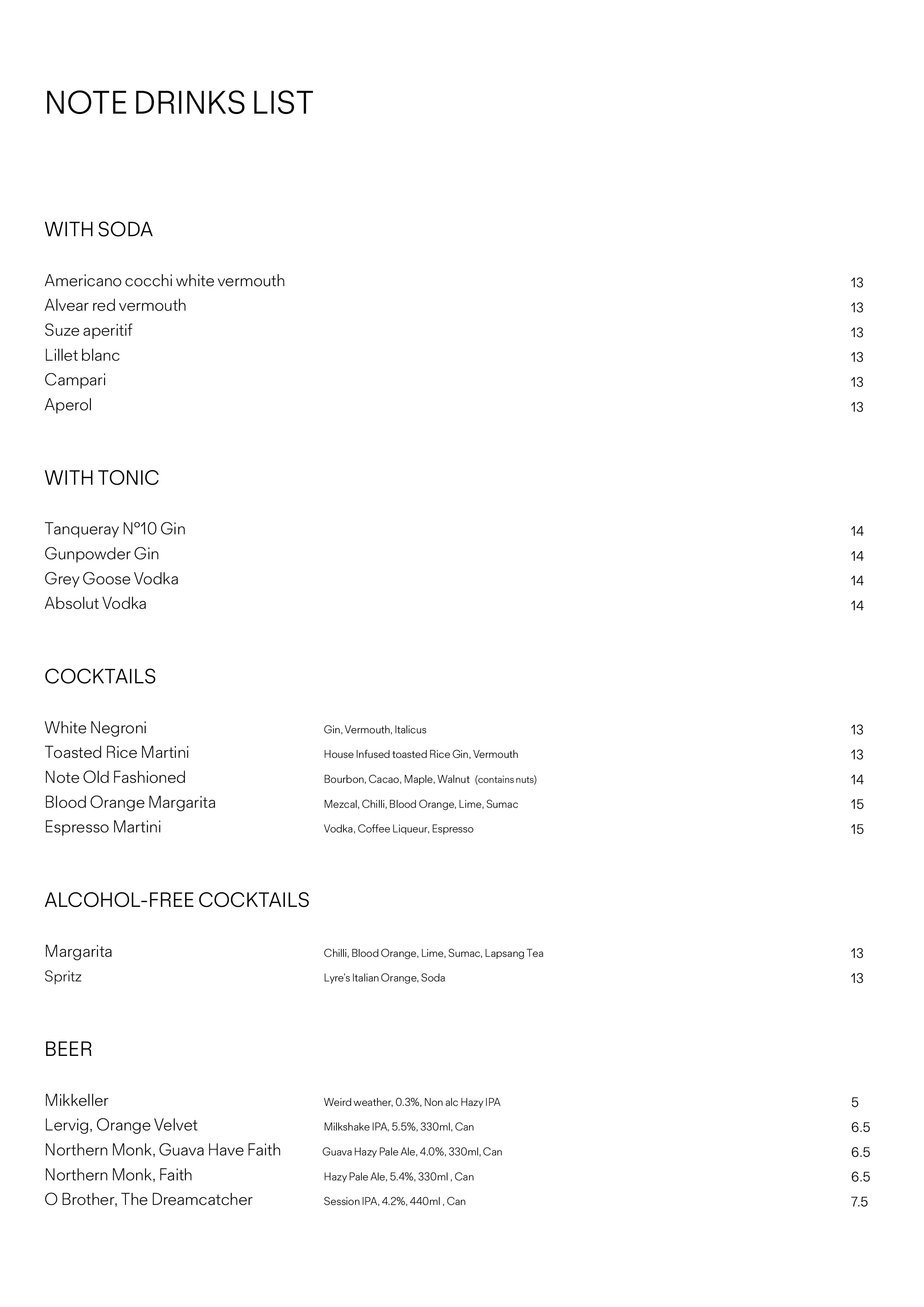 Menus – Note Dublin