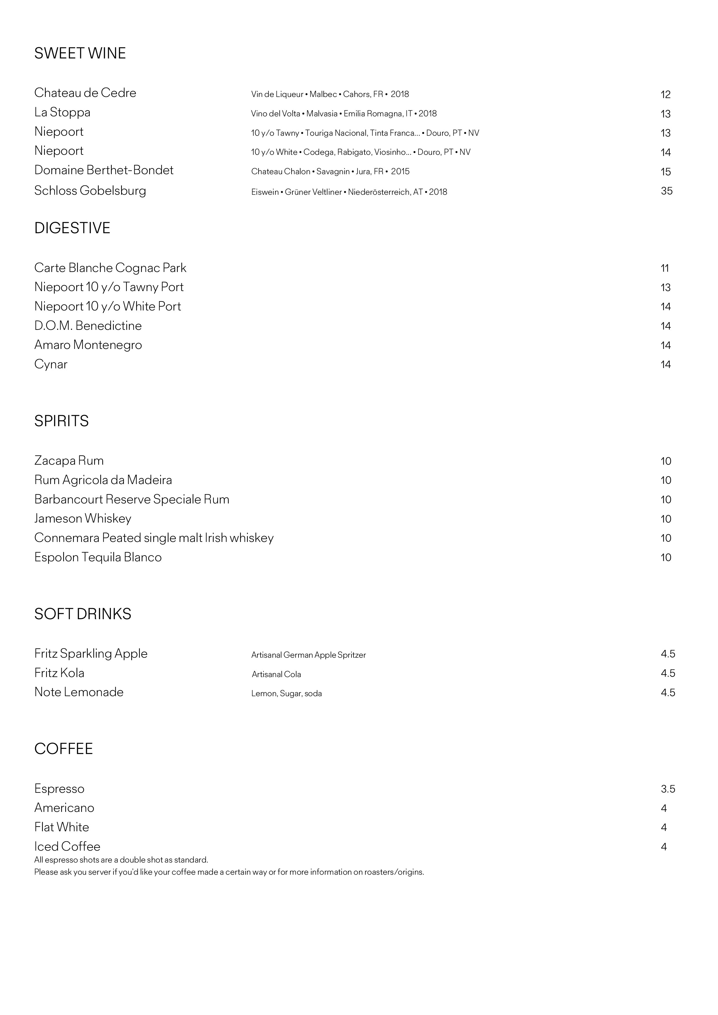 Menus – Note Dublin