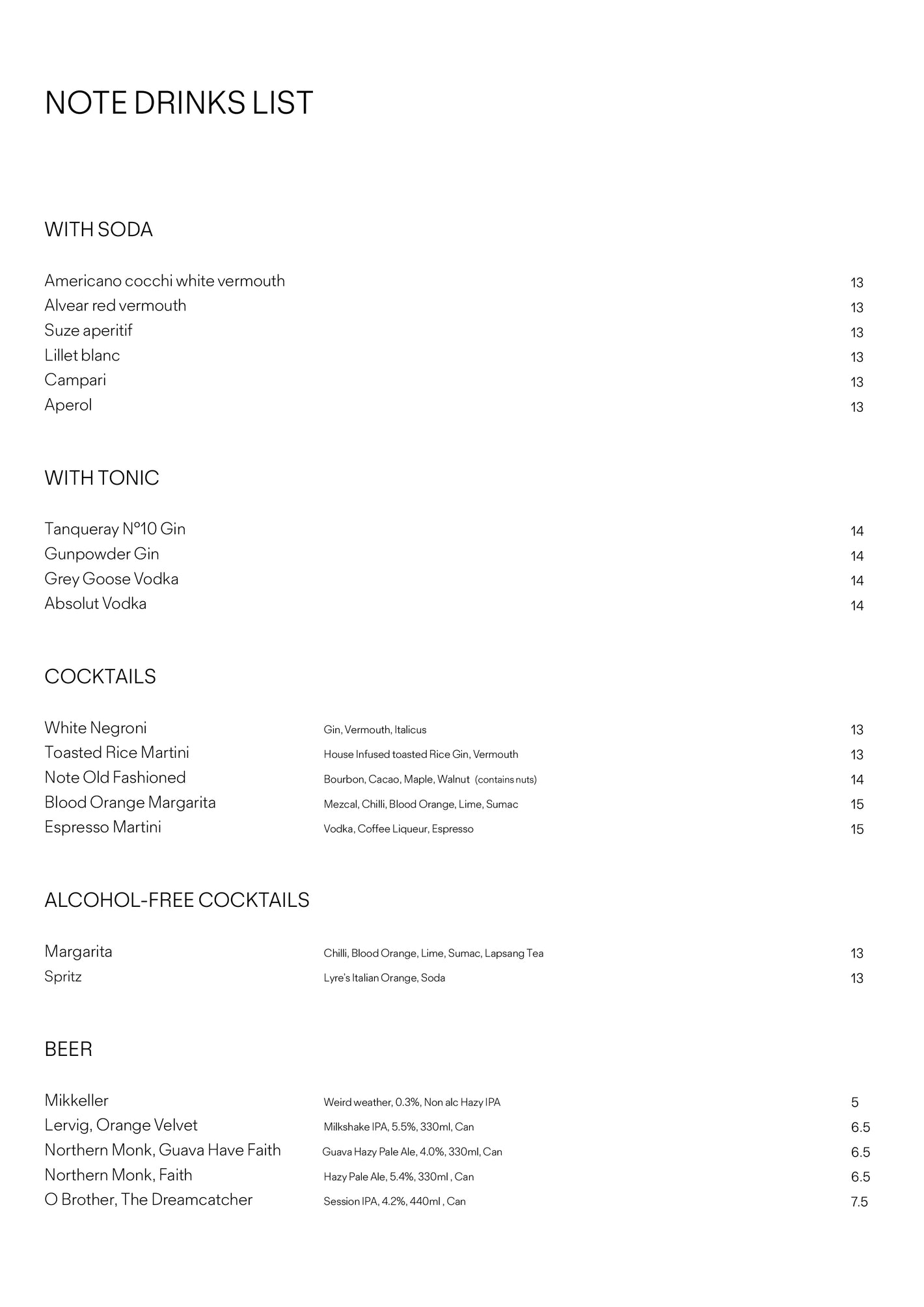 Menus – Note Dublin