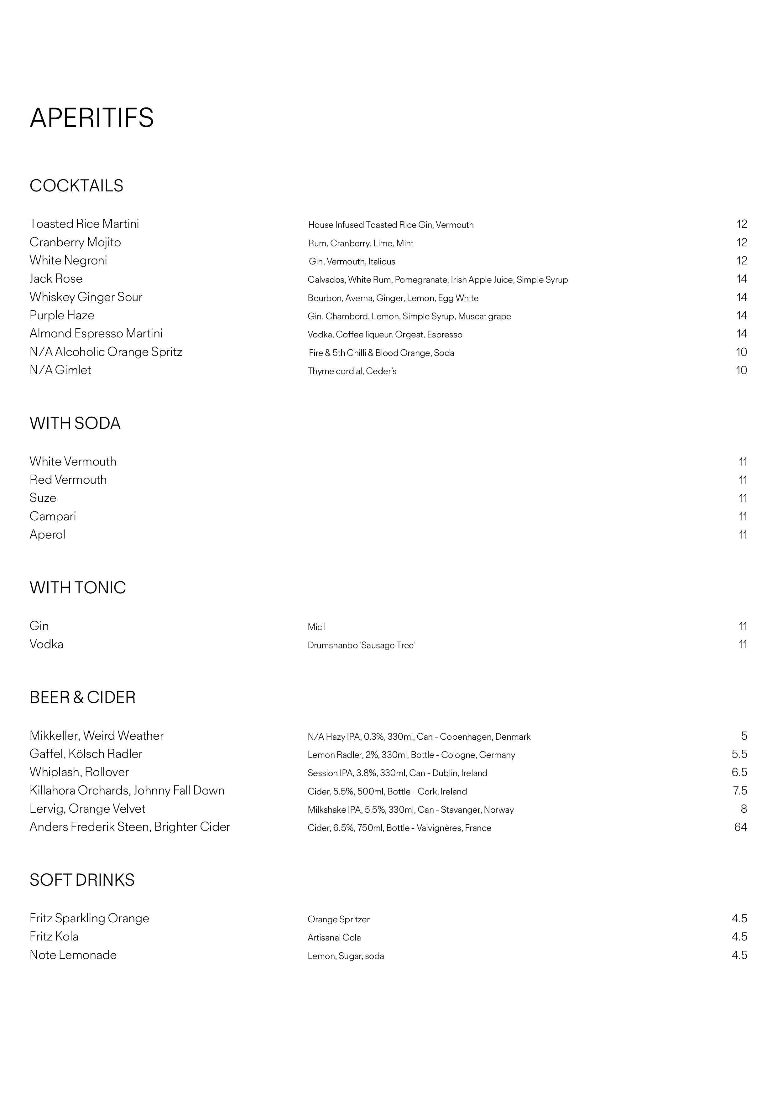 Menus – Note Dublin